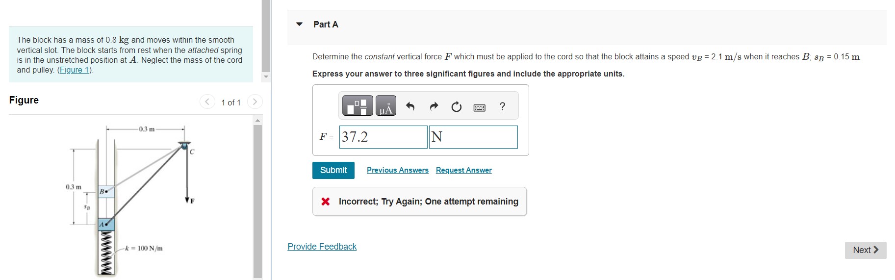 Solved The block has a mass of 0.8 kg and moves within the | Chegg.com