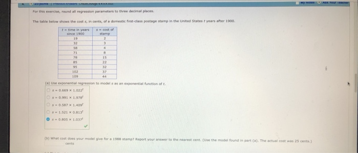 Solved For this exercise, round all regression parameters to | Chegg.com