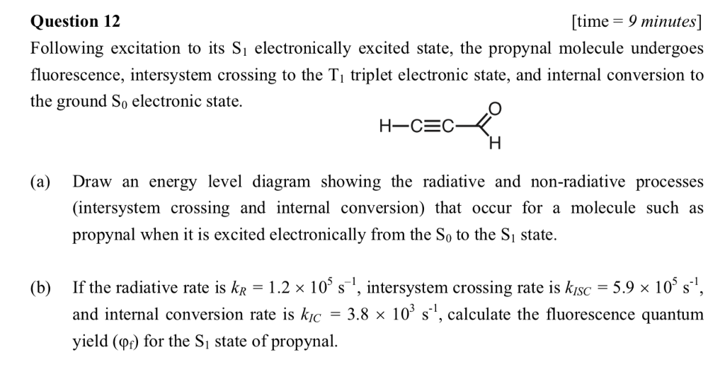 Solved Question 12 Following excitation to its Si | Chegg.com