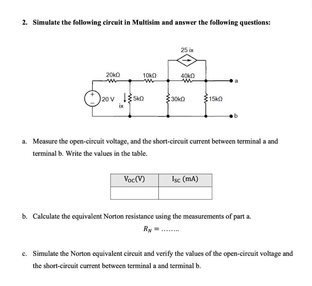 Solved 2. Simulate the following circuit in Multisim and | Chegg.com
