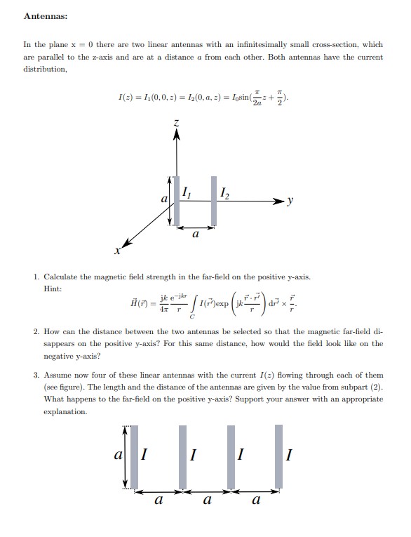 Solved Antennas: In the plane x=0 there are two linear | Chegg.com