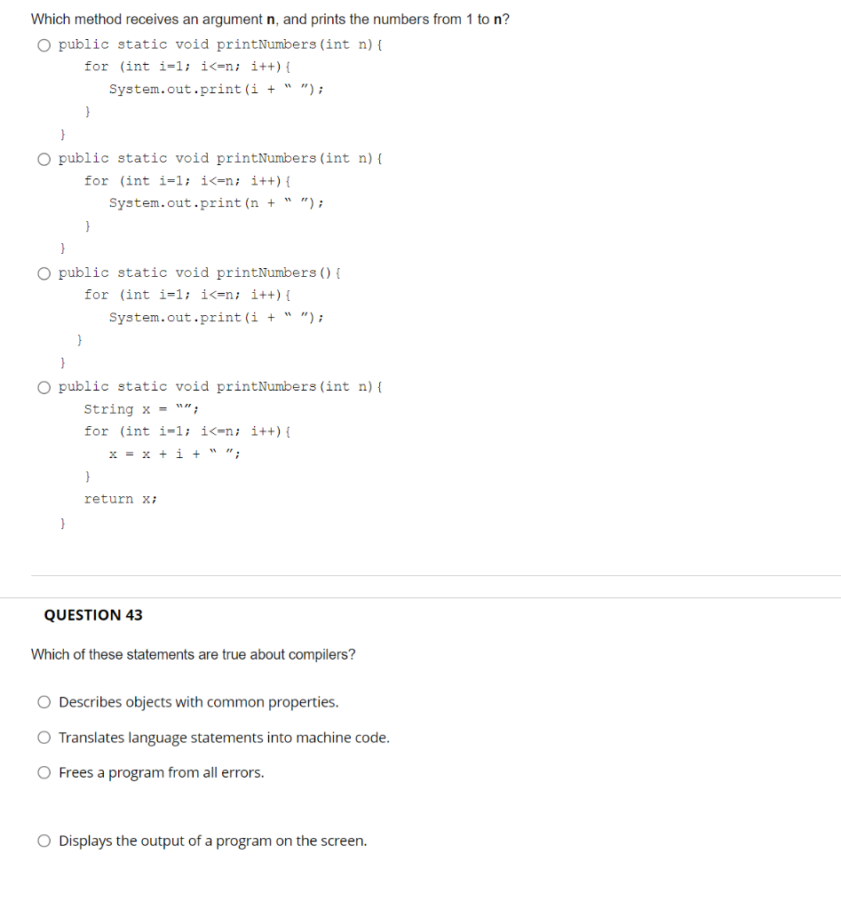 Solved Which method receives an argument n, and prints the | Chegg.com