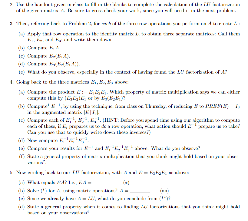 Solved 2. Use the handout given in class to fill in the | Chegg.com