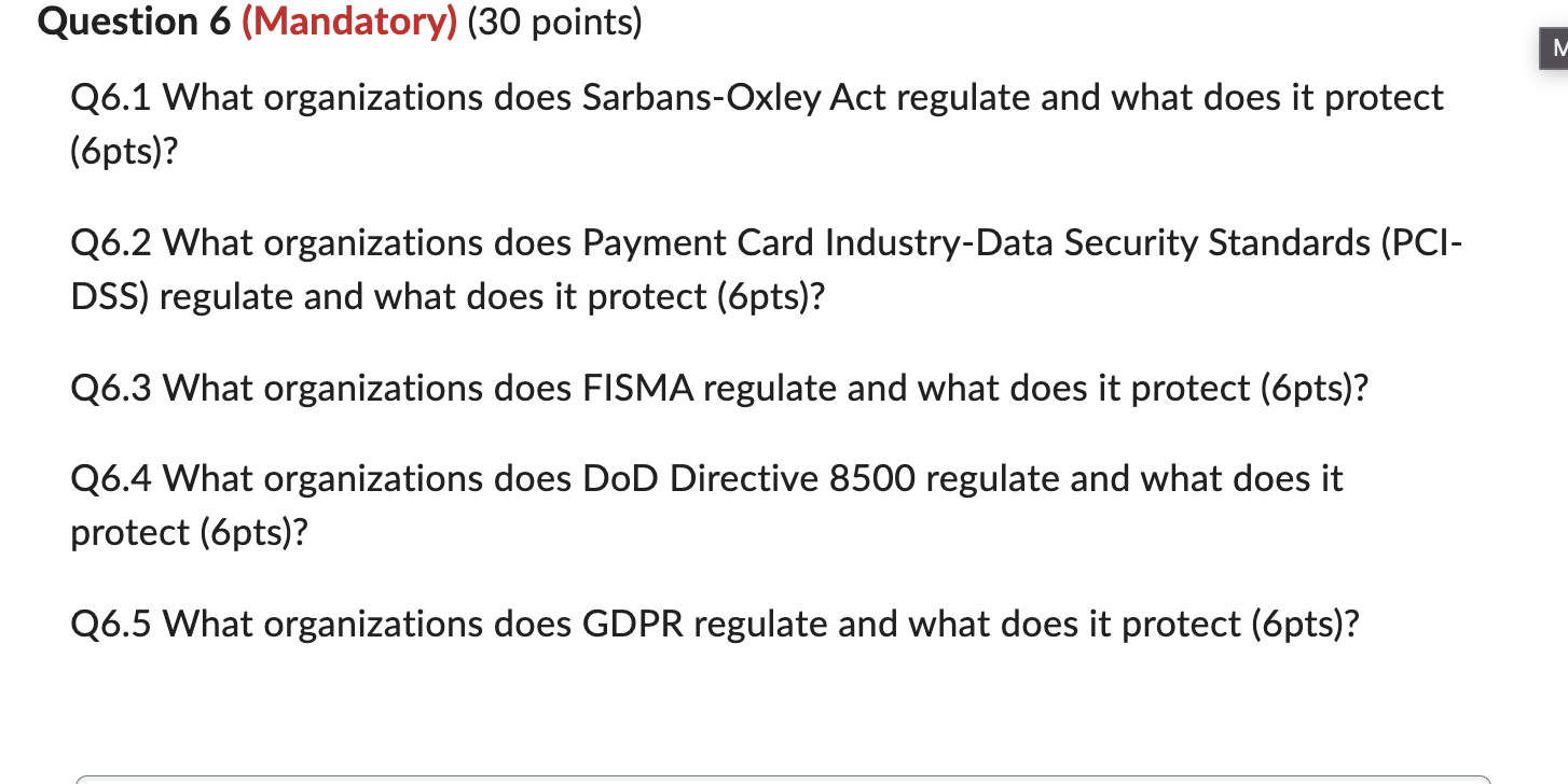 Solved Question 6 (Mandatory) ( 30 points) Q6.1 What | Chegg.com