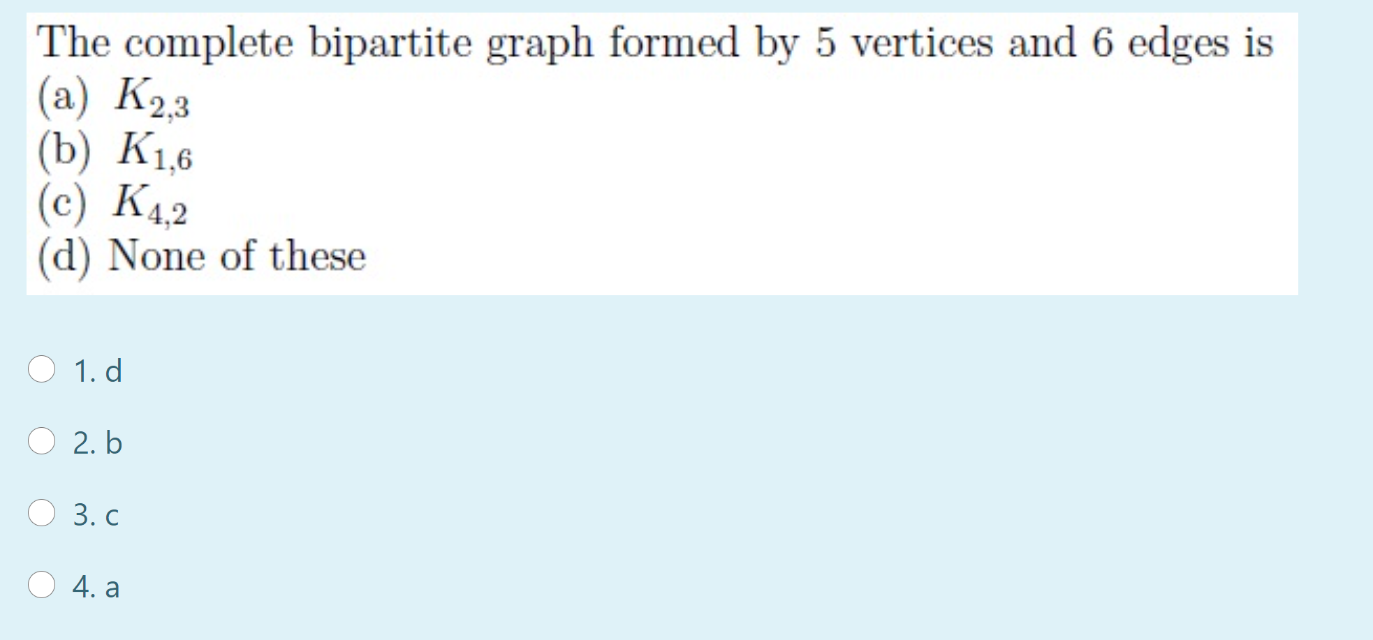 Solved The complete bipartite graph formed by 5 vertices and | Chegg.com