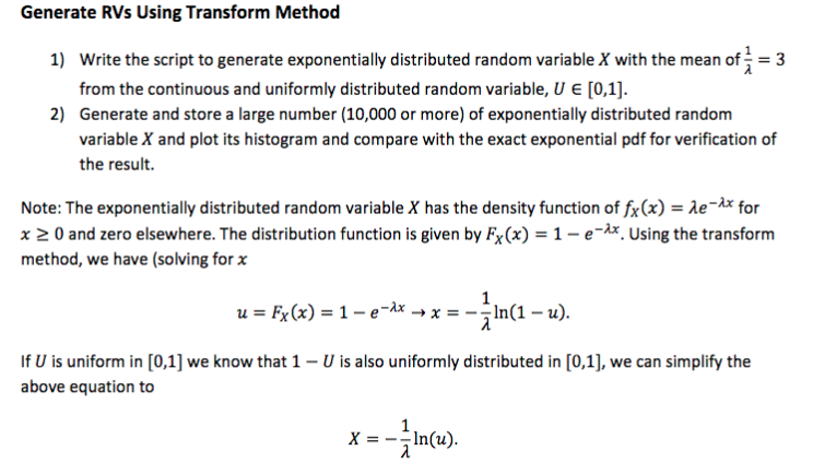 Solved Generate RVs Using Transform Method 1) write the | Chegg.com