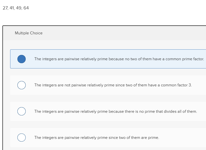 Solved 27, 41, 49, 64 Multiple Choice The integers are | Chegg.com