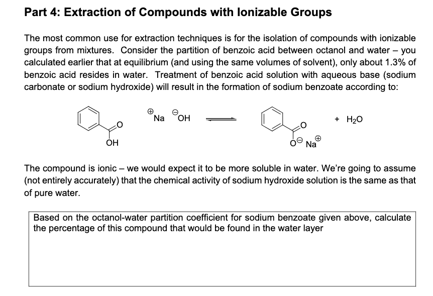 Part 4: Extraction of Compounds with Ionizable Groups | Chegg.com