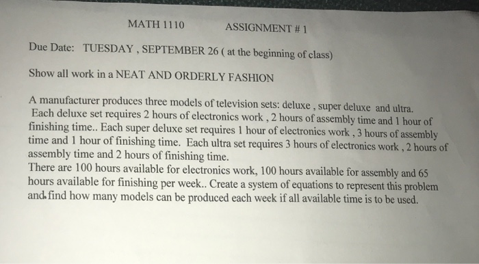 Solved MATH 1110 ASSIGNMENT # 1 Due Date: TUESDAY, SEPTEMBER | Chegg.com