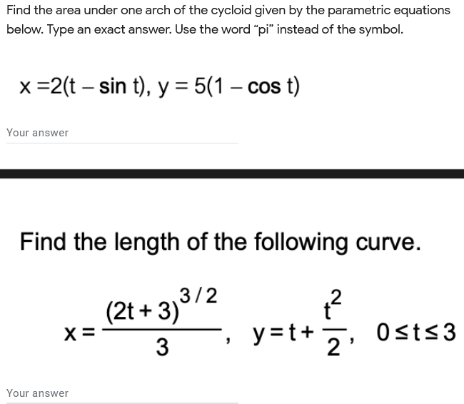 Solved Find the area under one arch of the cycloid given by | Chegg.com
