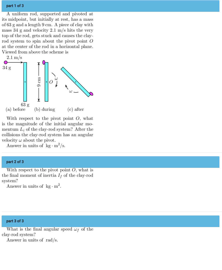 Solved part 1 ﻿of 3A uniform rod, supported and pivoted | Chegg.com