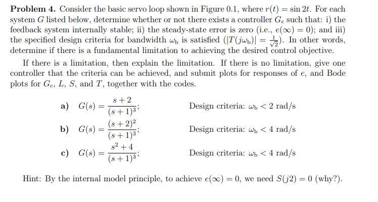 Solved Problem 4 Consider The Basic Servo Loop Shown In 