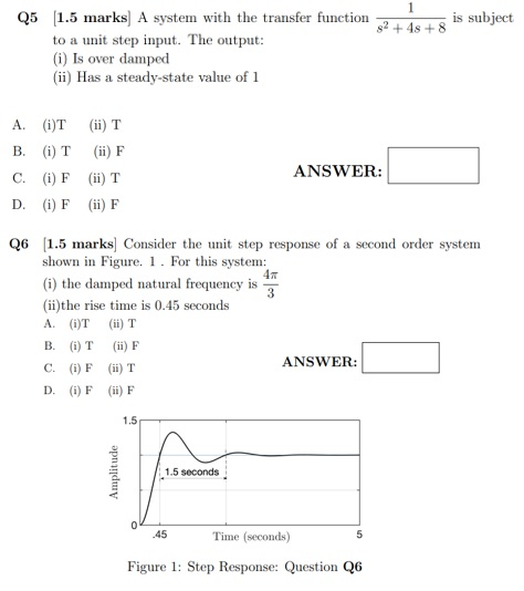 Solved 1 Q5 1.5 marks] A system with the transfer function | Chegg.com