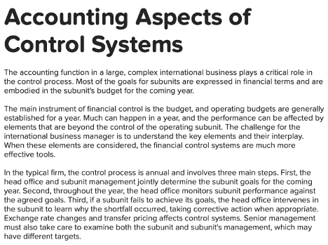 Accounting Aspects of Control Systems The accounting | Chegg.com