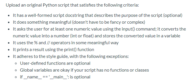 Solved Upload an original Python script that satisfies the | Chegg.com