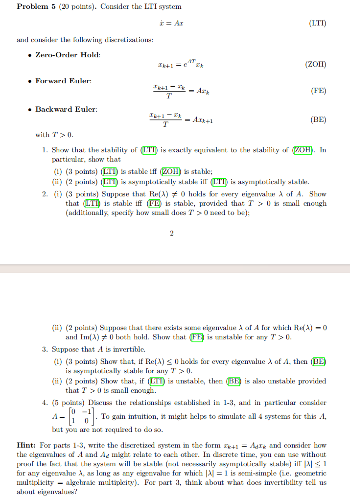 Solved Problem 5 (20 ﻿points). ﻿Consider the LTI | Chegg.com