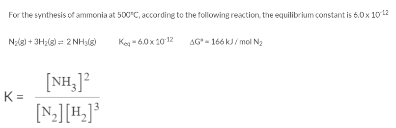 Solved For the synthesis of ammonia at 500°C, according to | Chegg.com