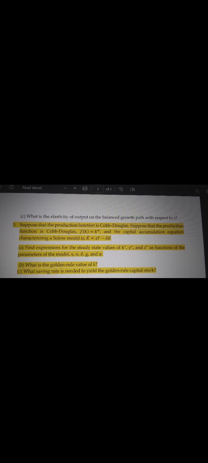 Solved (c) What is the elasticity of output on the balanced | Chegg.com