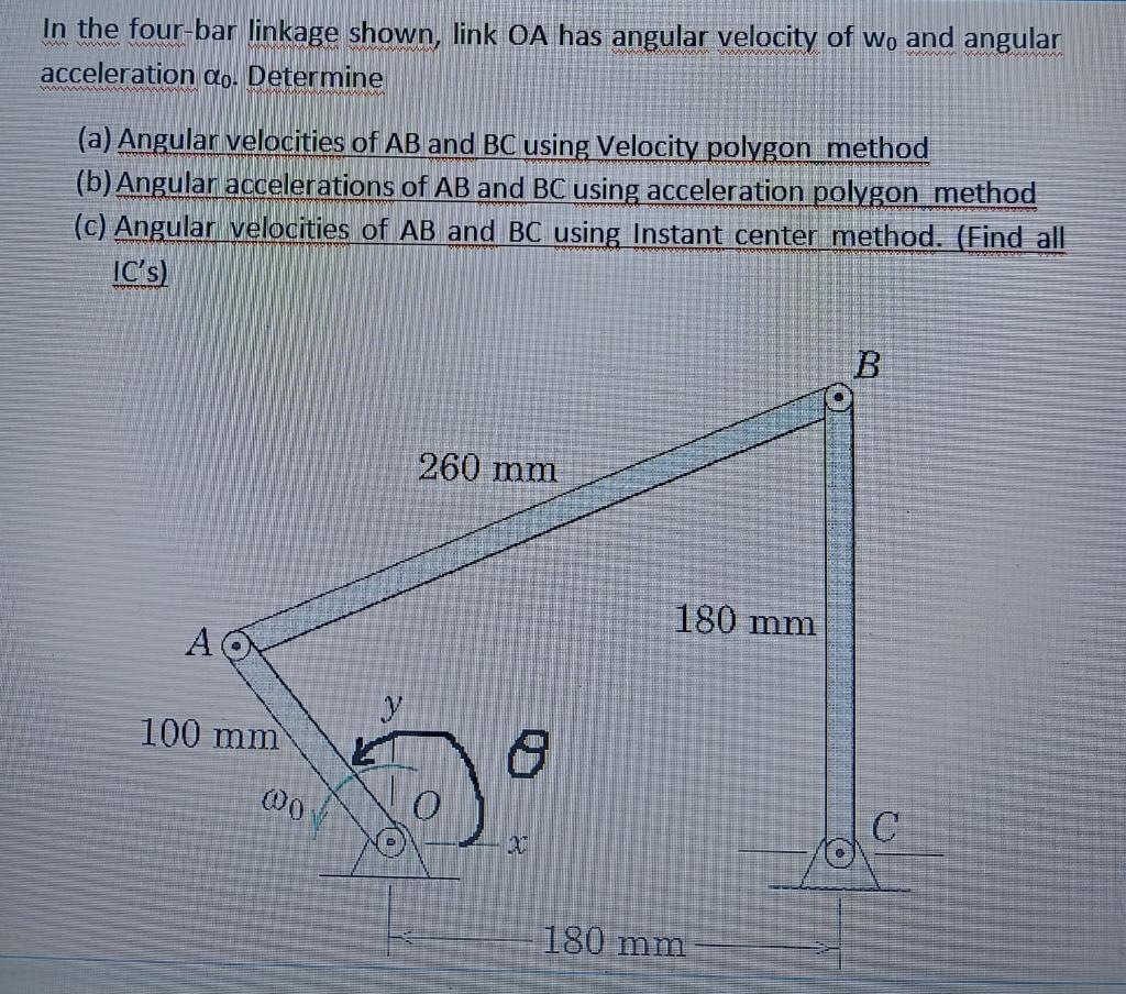 Solved In the four-bar linkage shown, link OA has angular | Chegg.com