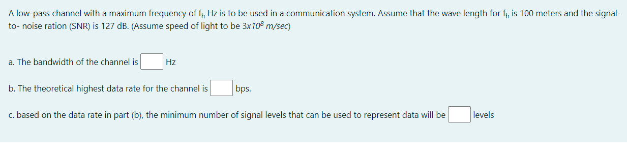 Solved A low-pass channel with a maximum frequency of fh Hz | Chegg.com