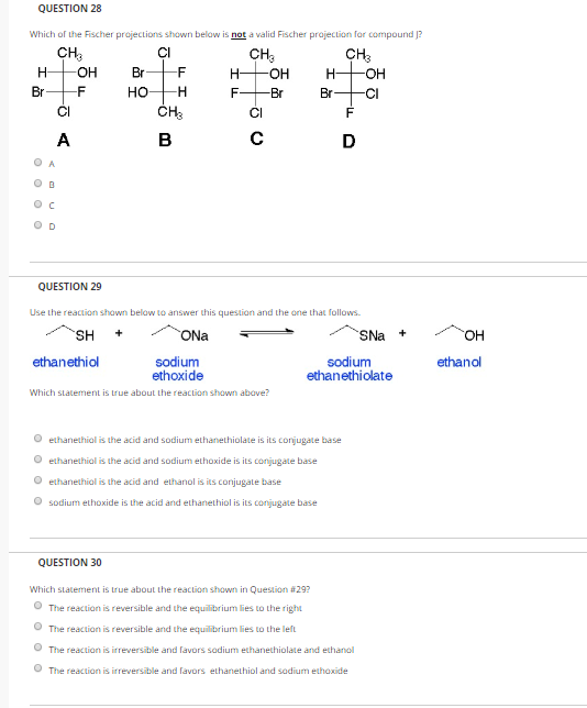 Solved QUESTION 28 Which of the Fischer projections shown | Chegg.com