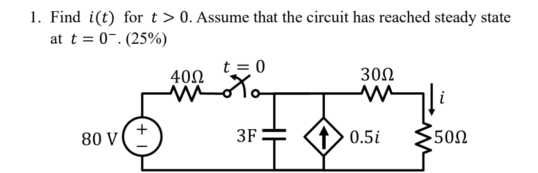 Solved Find i(t) ﻿for t>0. ﻿Assume that the circuit has | Chegg.com