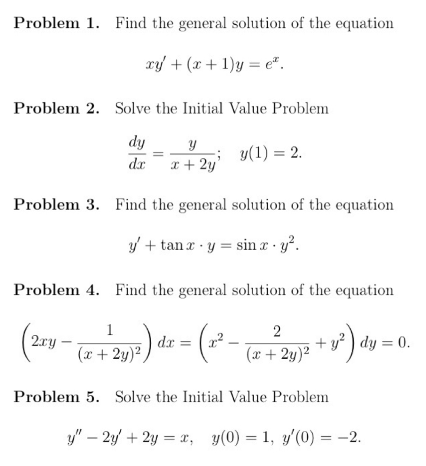 Solved Problem 1. ﻿Find the general solution of ﻿the | Chegg.com