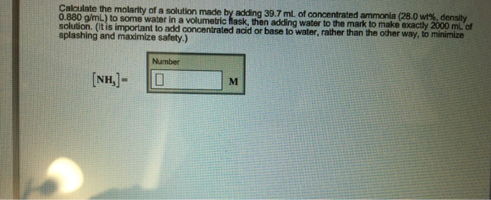 Solved Calculate the molarity of a solution made by adding | Chegg.com