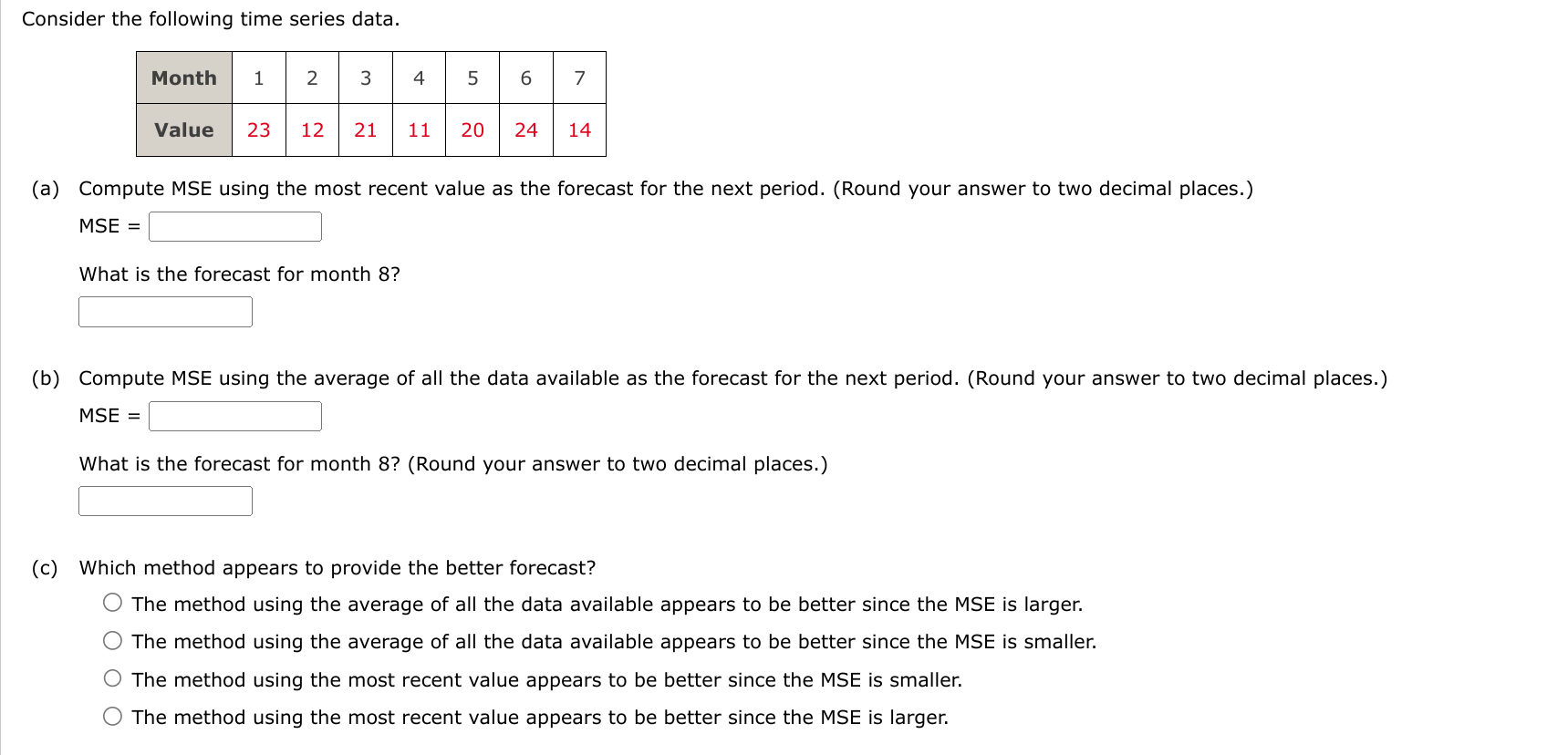 Solved Consider the following time series data. (a) Compute | Chegg.com