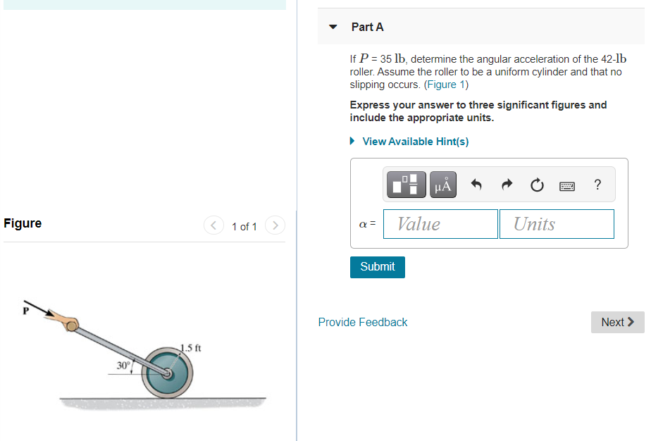 Solved If PPP = 35 lblb, determine the angular acceleration | Chegg.com