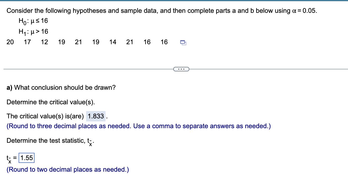 Solved Consider the following hypotheses and sample data, | Chegg.com
