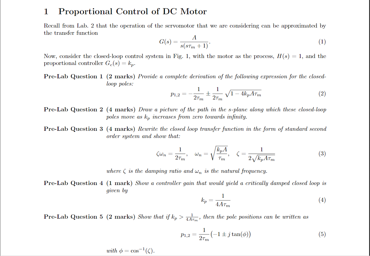 Solved 1 Proportional Control of DC Motor Recall from Lab. 2 | Chegg.com
