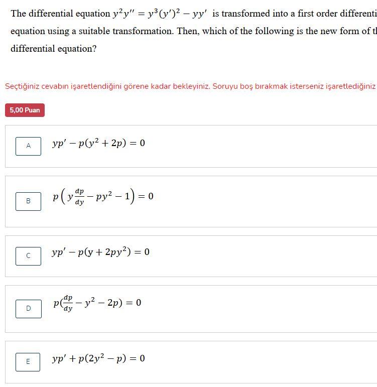 Solved The differential equation y2y" = y3(y')2 – yy' is | Chegg.com