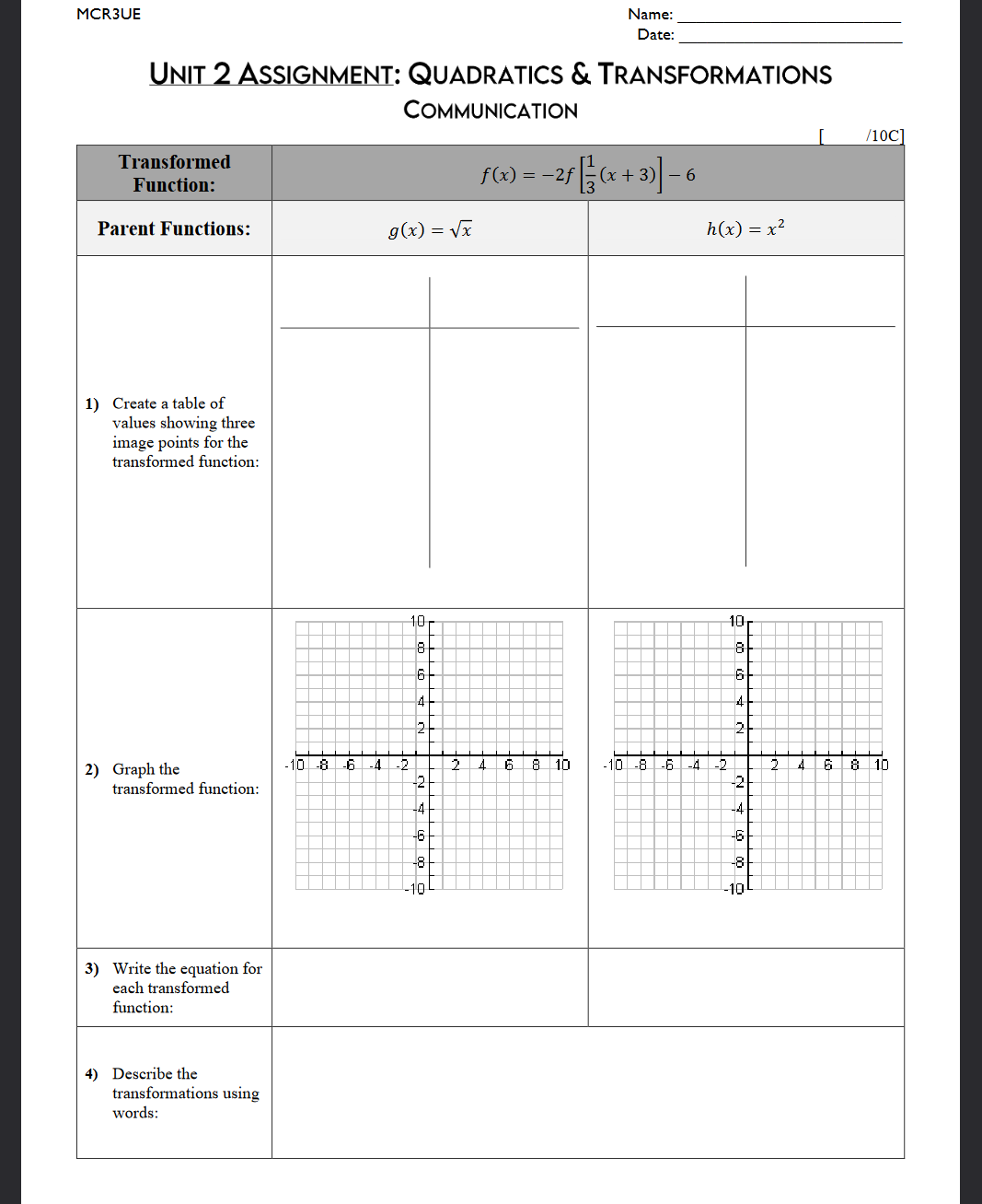 Solved 1 Create A Table Of Values Showing Three Image 
