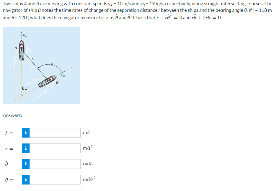 Solved Two ships A and B are moving with constant speeds | Chegg.com