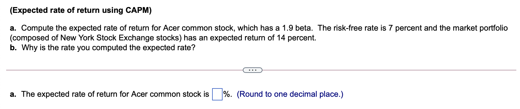 Solved (Expected rate of return using CAPM) a. Compute the | Chegg.com