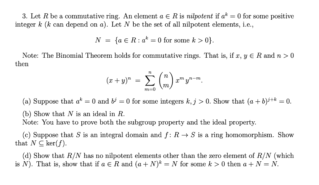 Solved 3. Let R be a commutative ring. An element a∈R is | Chegg.com