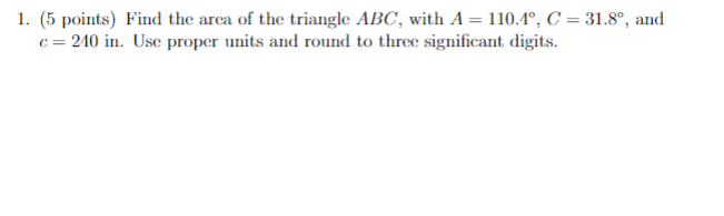 Solved 1. (5 points) Find the area of the triangle ABC, with | Chegg.com