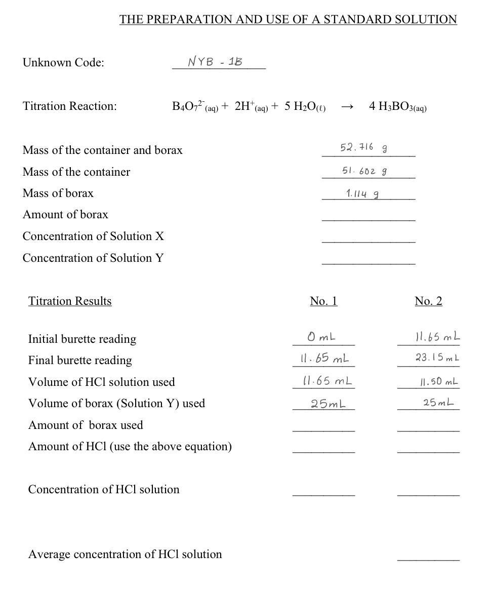 Solved I need help completing the table amount of borax, | Chegg.com