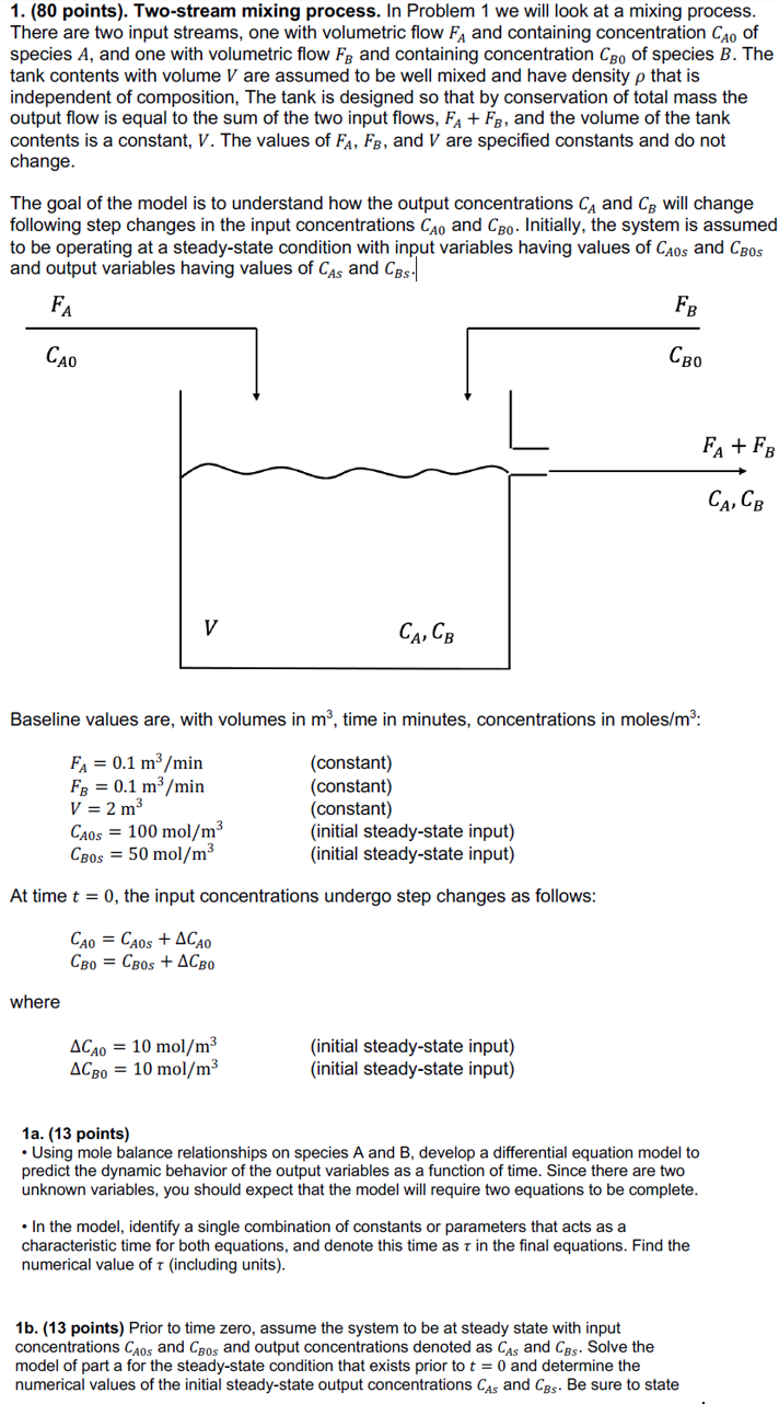 Solved 1. (80 points). Two-stream mixing process. In Problem | Chegg.com