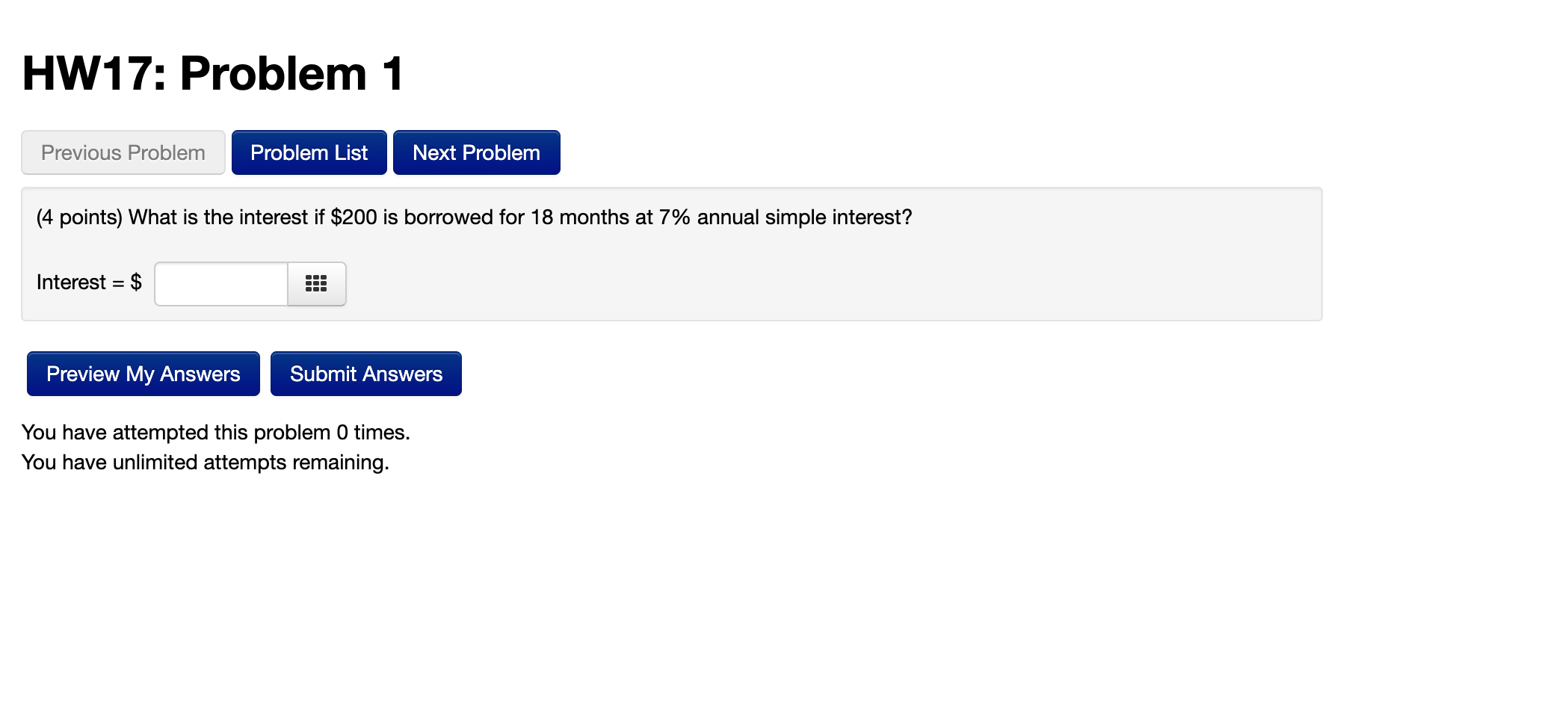 Solved HW17: Problem 1 Previous Problem Problem List Next | Chegg.com Solved HW17: Problem 1 Previous Problem Problem List Next | Chegg.com