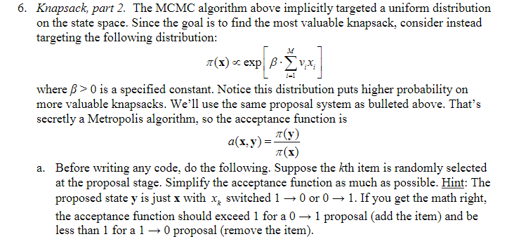 Solved Knapsack Part 2 The Mcmc Algorithm Above Implicitly 5358