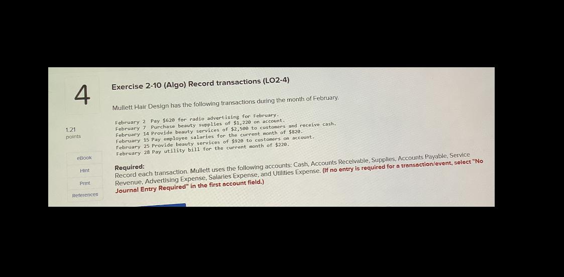 Solved Exercise 2-10 (Algo) Record transactions (LO2-4) | Chegg.com