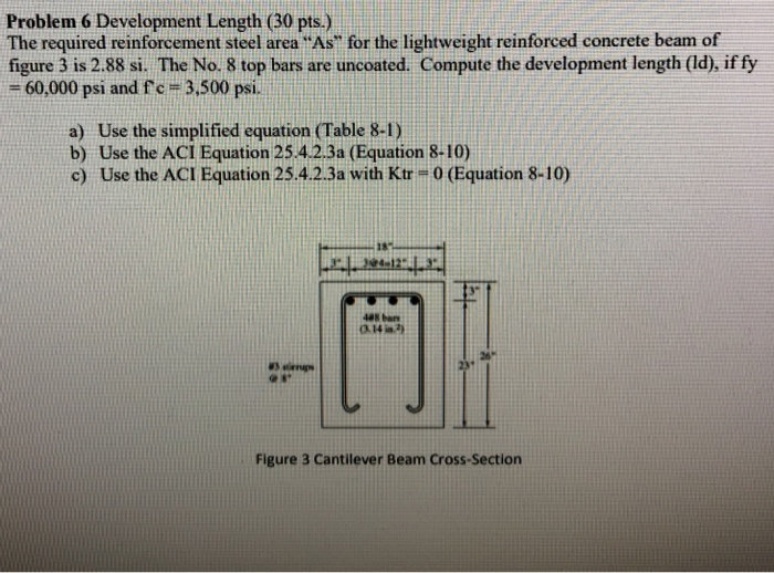 Solved Problem 6 Development Length (30 pts.) The required | Chegg.com