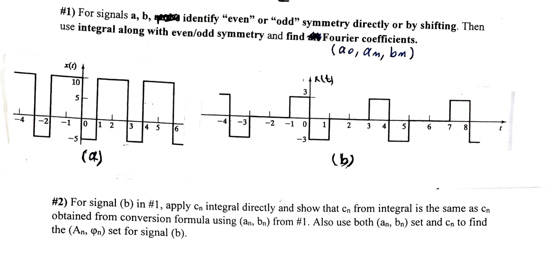 Solved \#1) For signals a, b, identify "even" or "odd" | Chegg.com