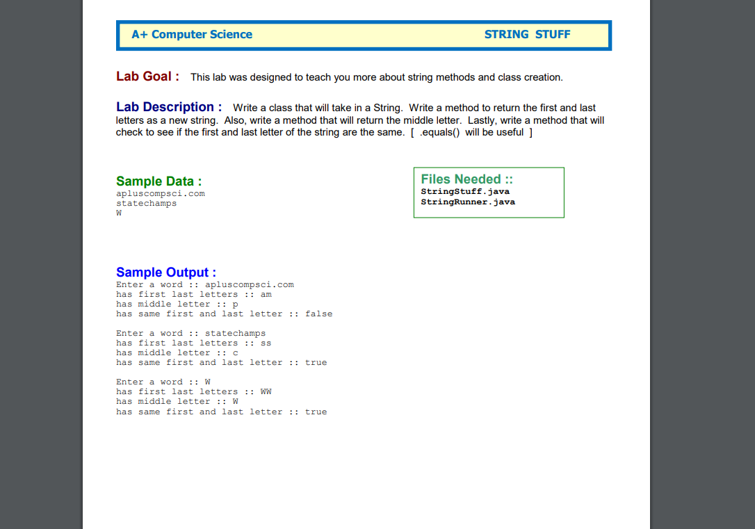Solved Stringstuff.java: public class StringStuff { private | Chegg.com