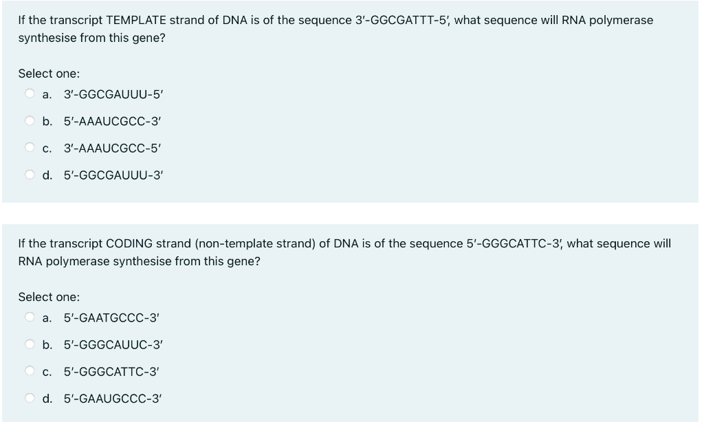 Solved If the transcript TEMPLATE strand of DNA is of the | Chegg.com