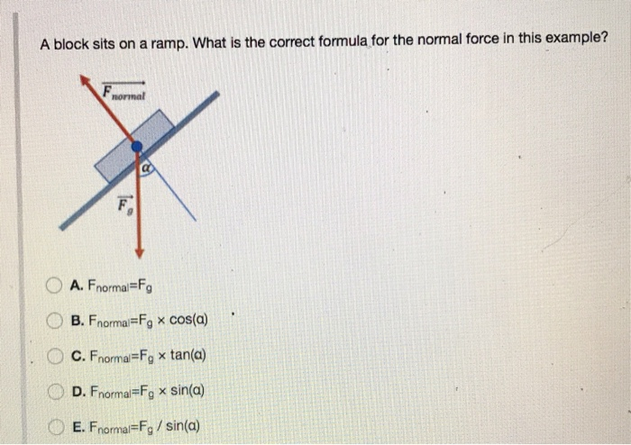 Solved A block sits on a ramp. What is the correct formula | Chegg.com