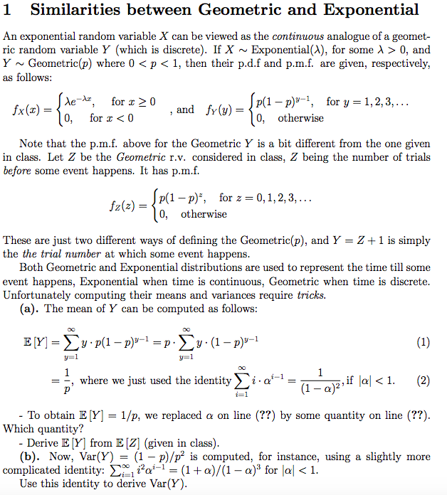 Solved i Similarities between Geometric and Exponential An | Chegg.com