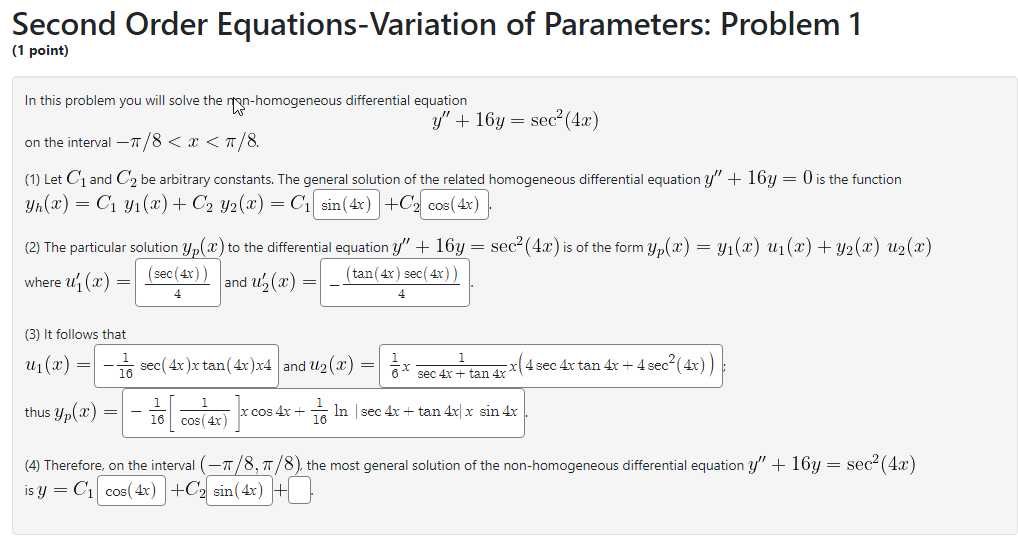 Solved Second Order Equations-Variation of Parameters: | Chegg.com